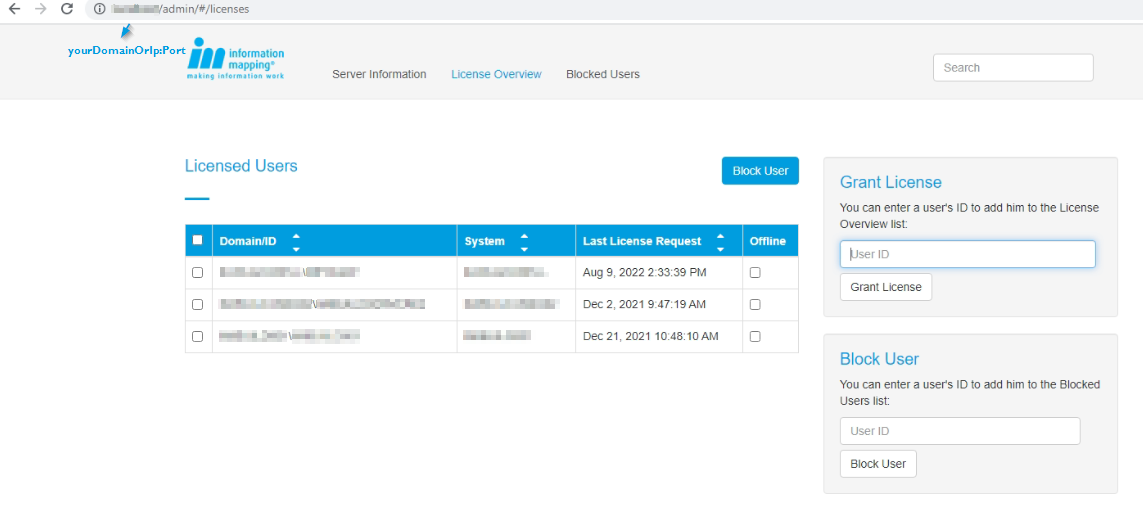 Managing users on the License Manager – Information Mapping Help Center